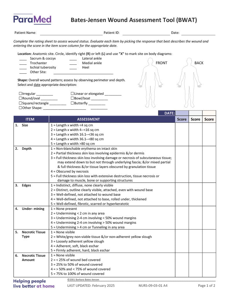 Bates-Jensen Wound Assessment Tool (BWAT) – Extendicare Print Shop