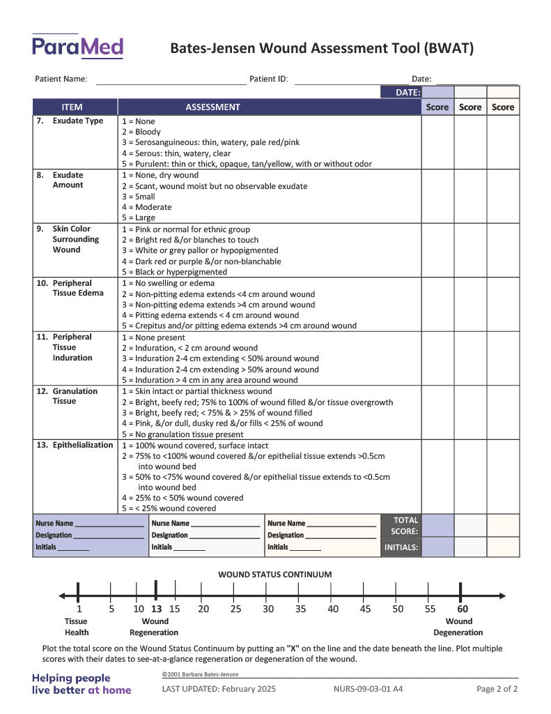 Bates-Jensen Wound Assessment Tool (BWAT) – Extendicare Print Shop