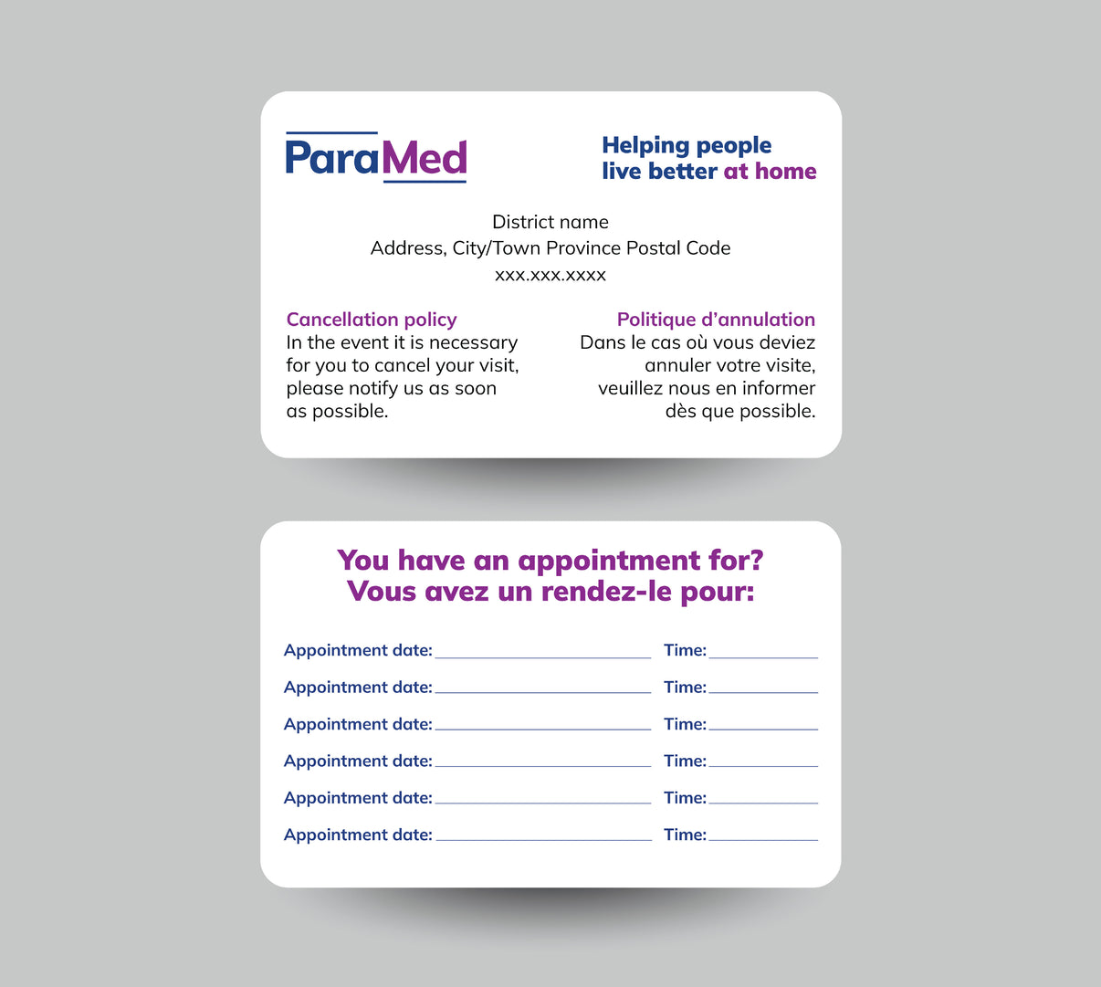 ParaMed Appointment Cards – Extendicare Print Shop