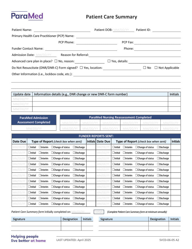Patient Care Summary – Extendicare Print Shop
