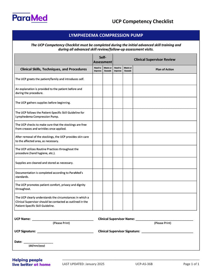 Lymphedema Compression Pump (Competency Checklist) – Extendicare Print Shop