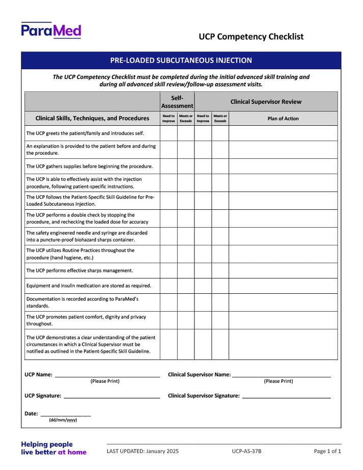Pre-Loaded Subcutaneous Injection (Competency Checklist) – Extendicare ...